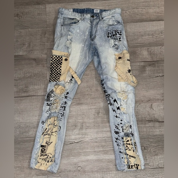 smoke rise ny | Jeans | Smoke Rise Graffiti Predistressed Cargo Jeans ...